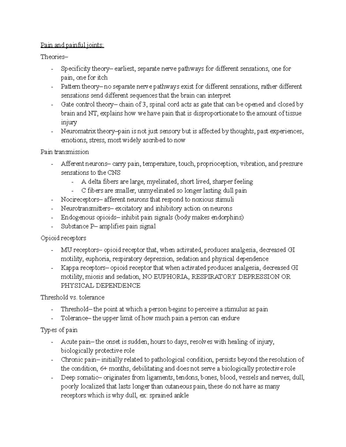 Patho test that ha - Pain and painful joints: Theories– - Specificity ...