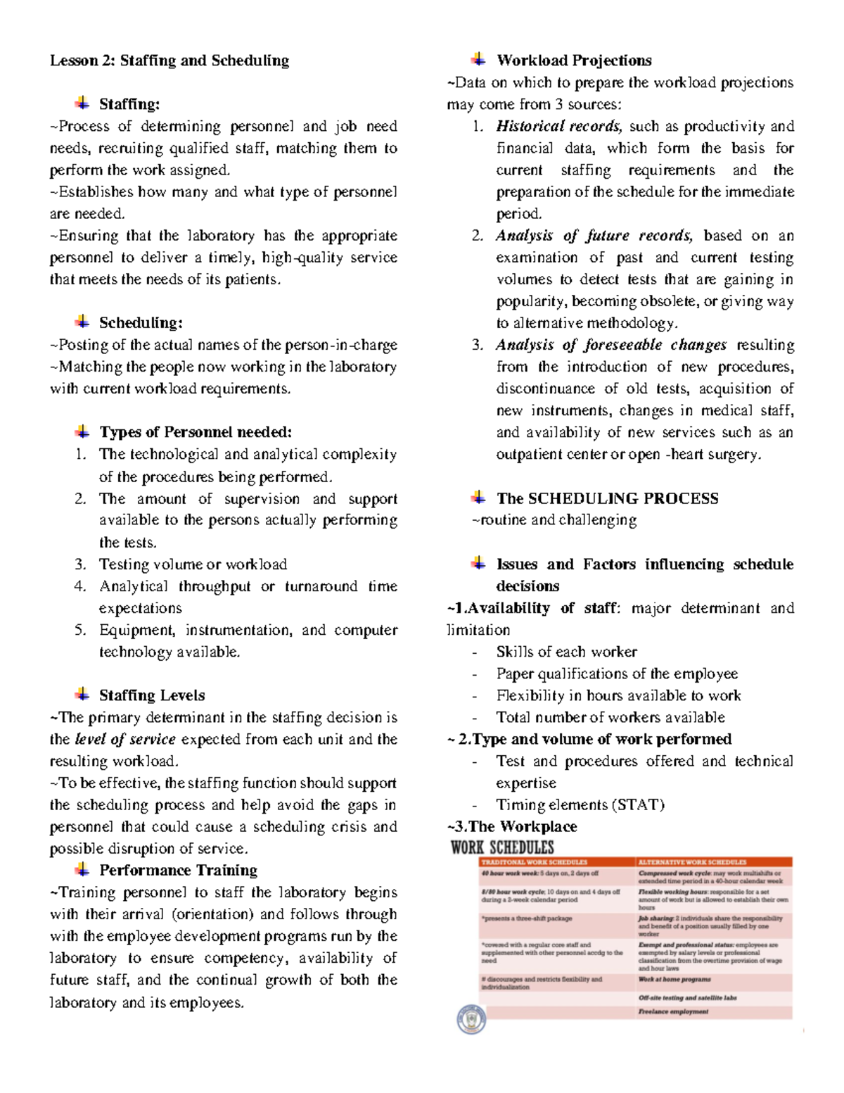 Lesson 2 Staffing and Scheduling - Lesson 2: Staffing and Scheduling ...