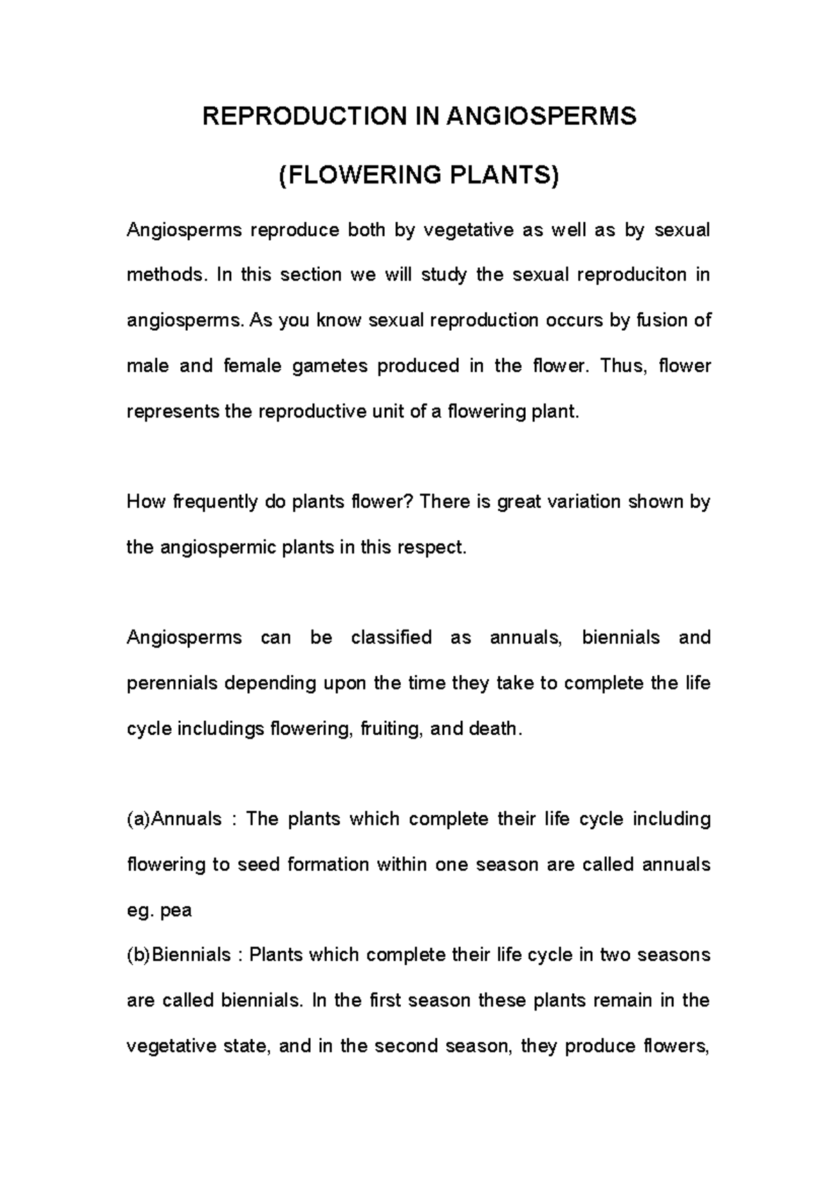 REPRODUCTION IN ANGIOSPERMS (FLOWERING PLANTS) - REPRODUCTION IN ...