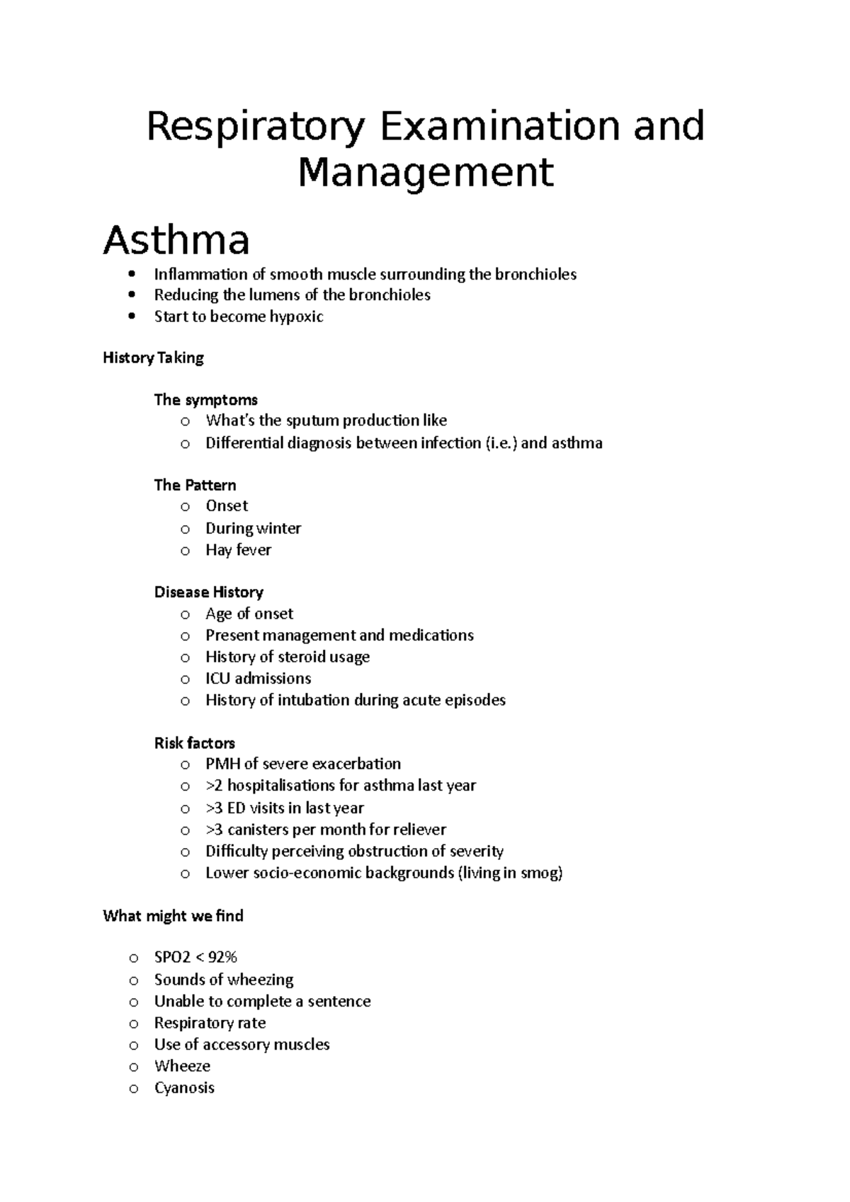 Notes Respiratory Examination and Management - Respiratory Examination ...