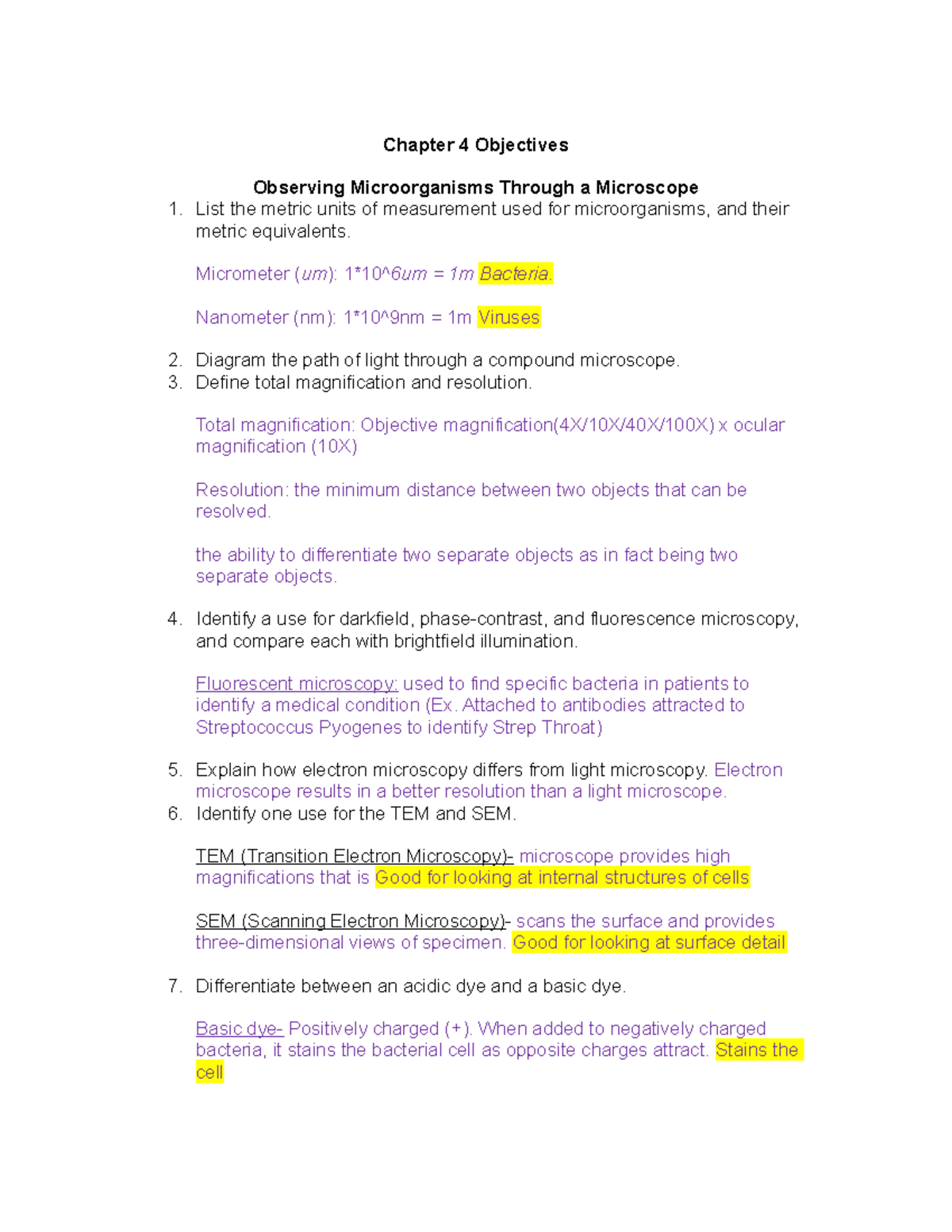 Chapter 4 Objectives II - Chapter 4 Objectives Observing Microorganisms ...