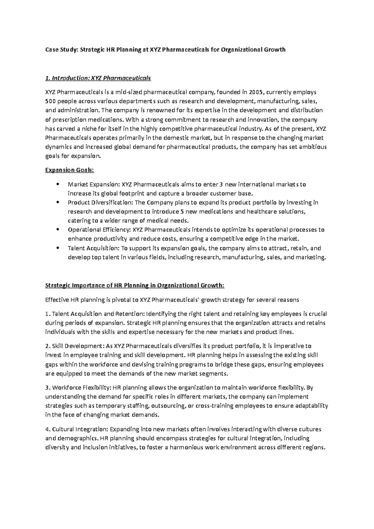HRP - Group Case Study - assignment - Case Study: Strategic HR Planning ...