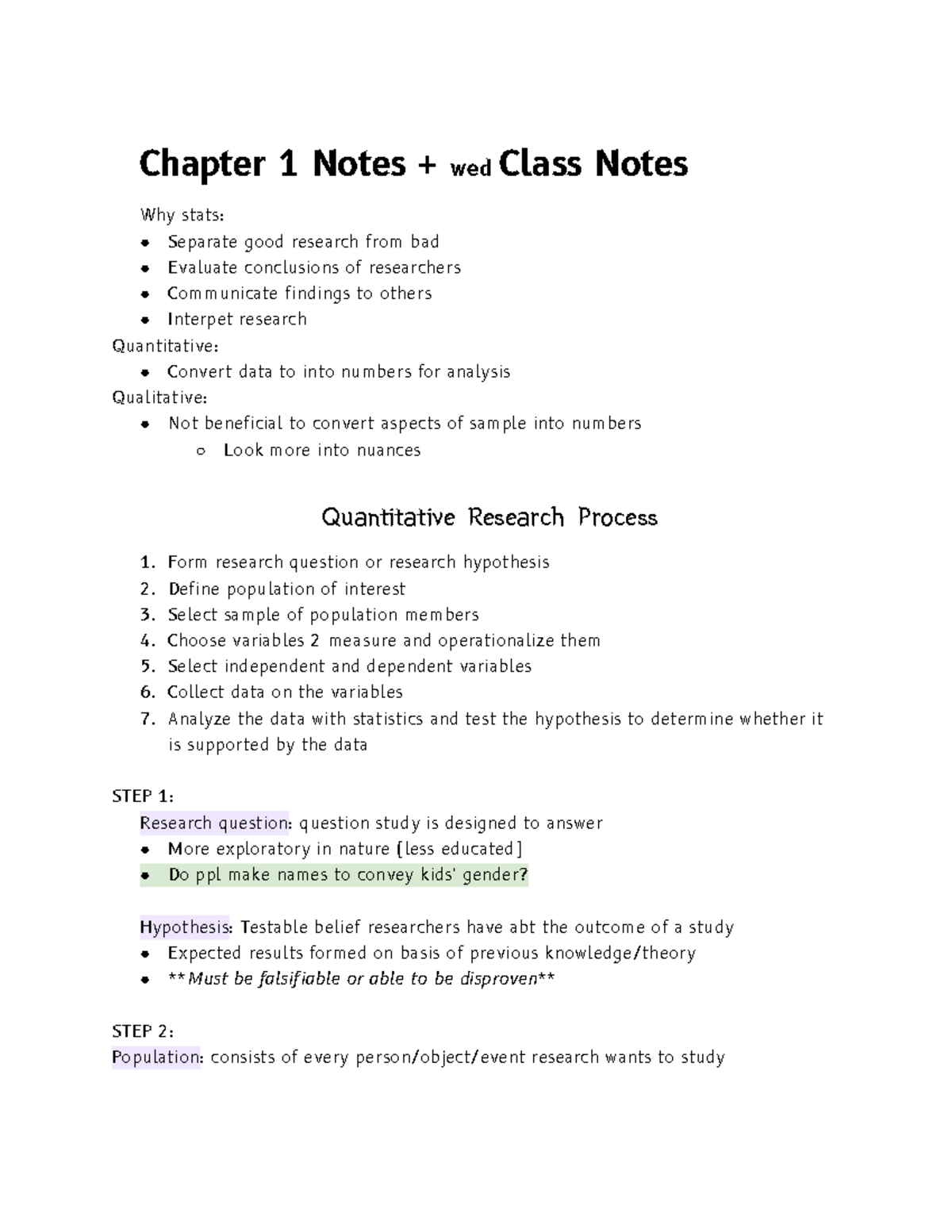 Week 1 Notes SOSC 302 - Chapter 1 Notes + wed Class Notes Why stats ...