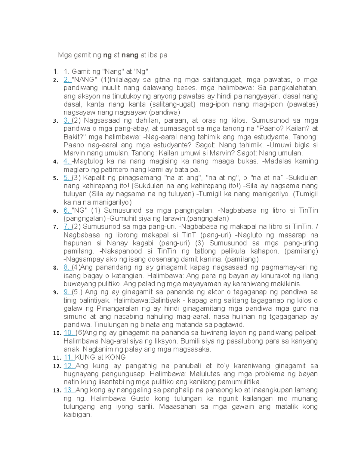 Mga gamit ng ng at nang at iba pa - Mga gamit ng ng at nang at iba pa ...