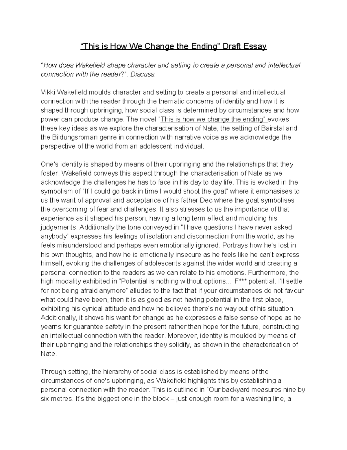 “This is How We Change the Ending” Essay - Discuss. Vikki Wakefield ...