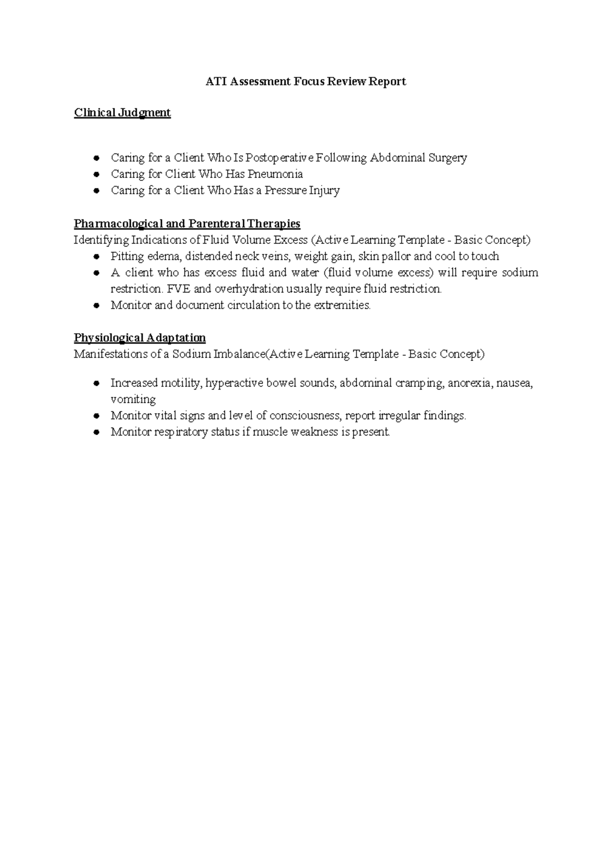 ATI Focus Review - ATI Assessment Focus Review Report Clinical Judgment ...