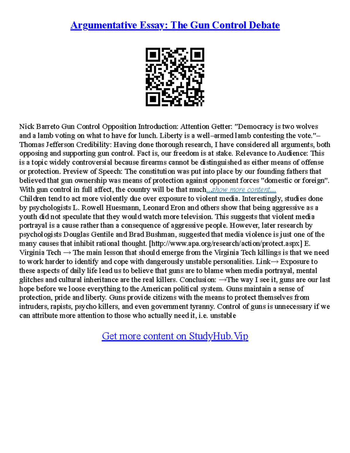 Gun Control Essay Introduction - Argumentative Essay: The Gun Control ...