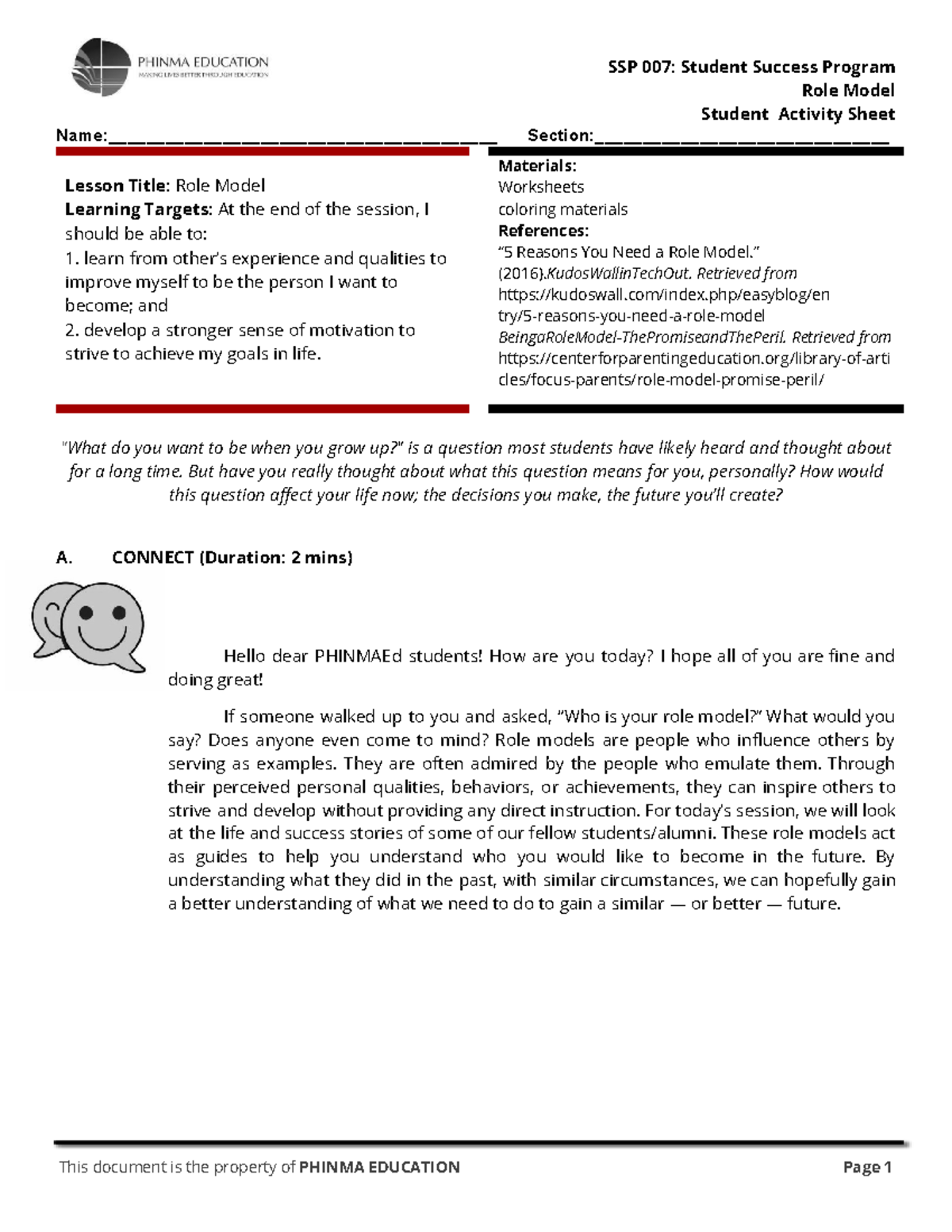 4) SSP007 ROLE Model SAS SWU - Role Model Student Activity Sheet - Studocu