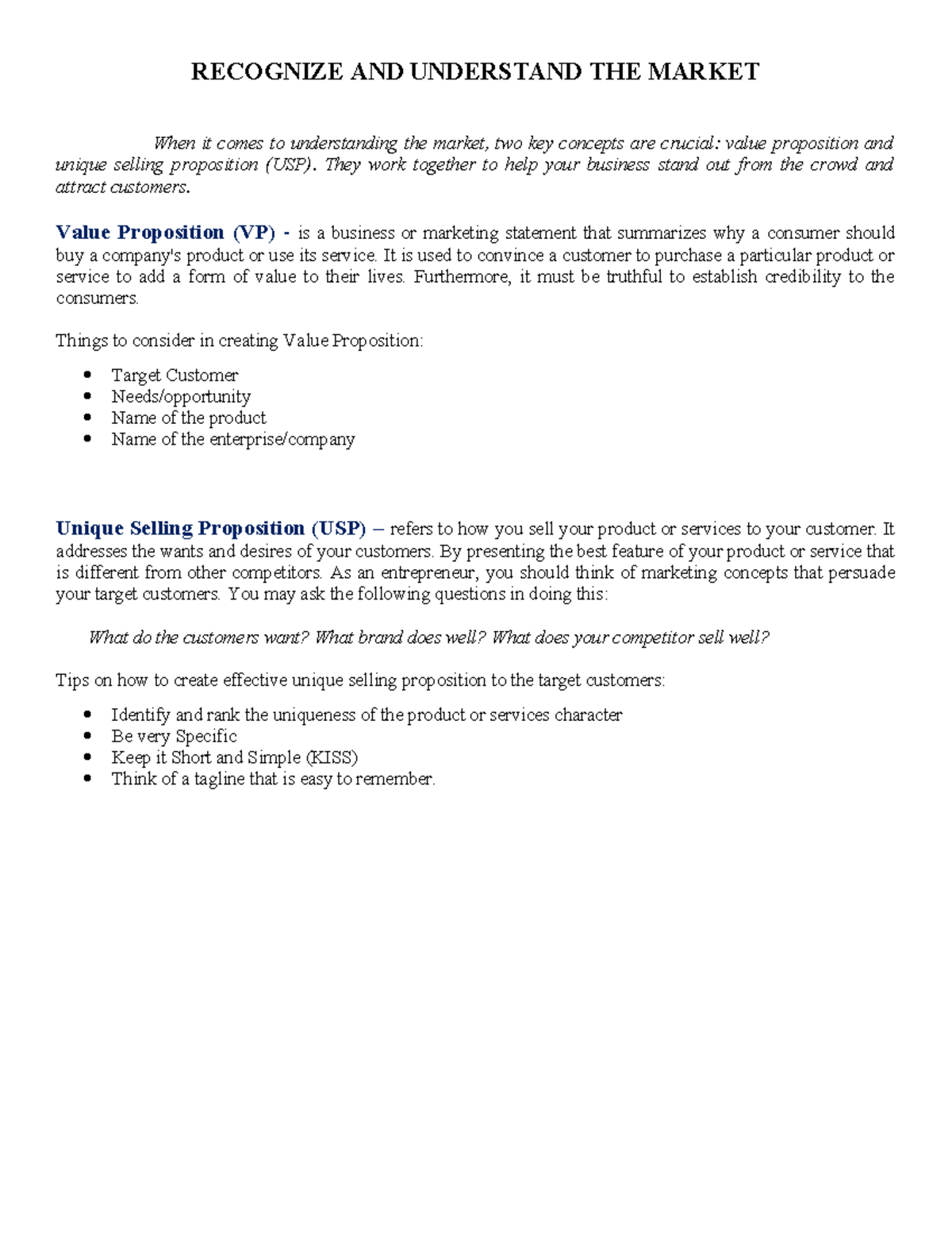 Entrep - RECOGNIZE AND UNDERSTAND THE MARKET When it comes to ...