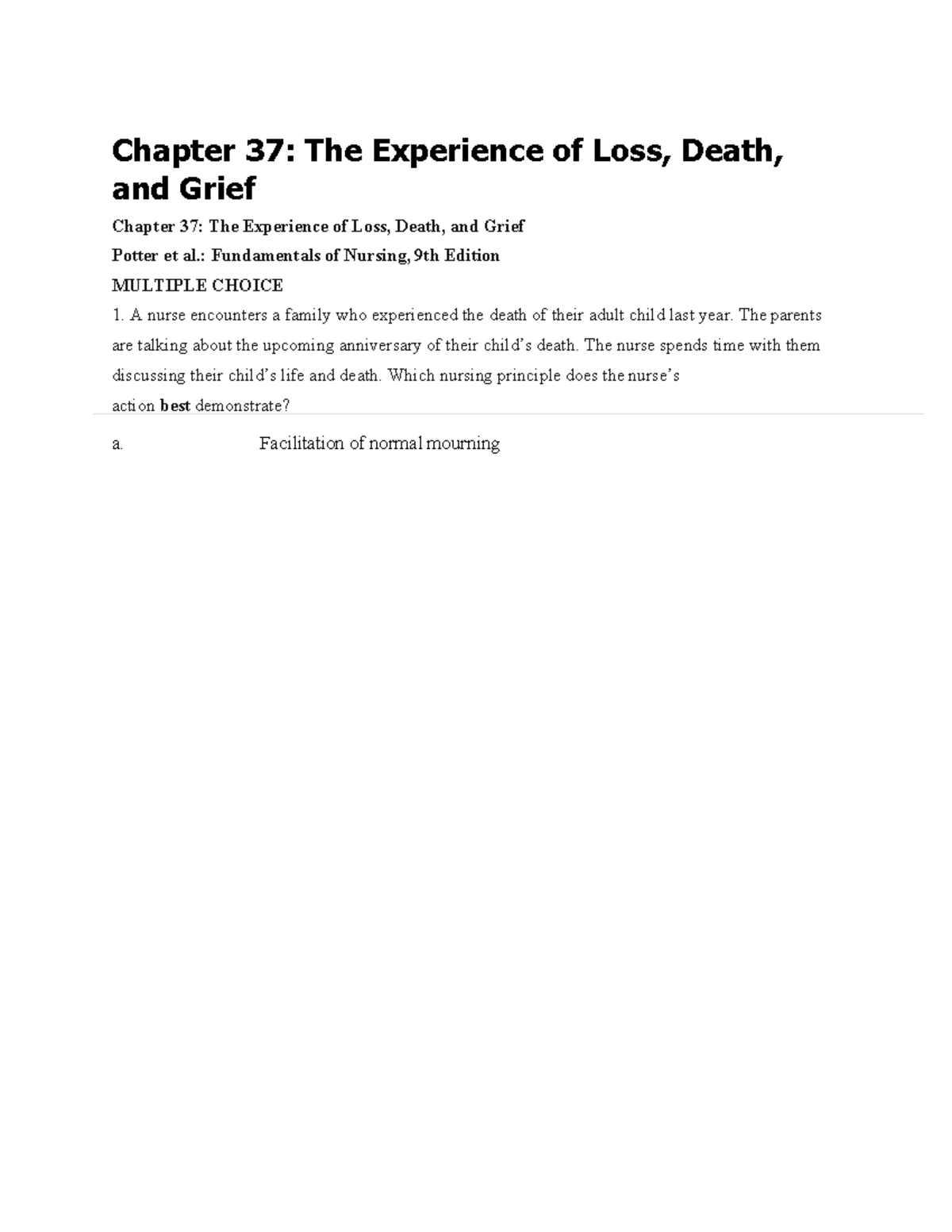 Chapter 37 The Experience of Loss, Death, and Grief - : Fundamentals of ...