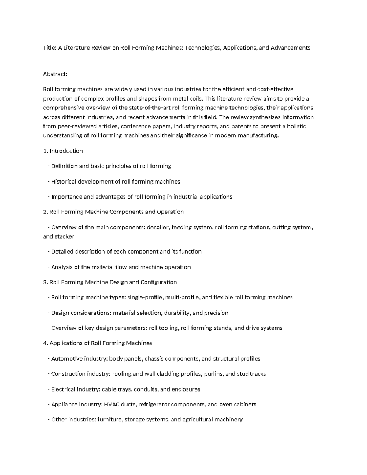 Litrature review on roll forming - Title: A Literature Review on Roll ...