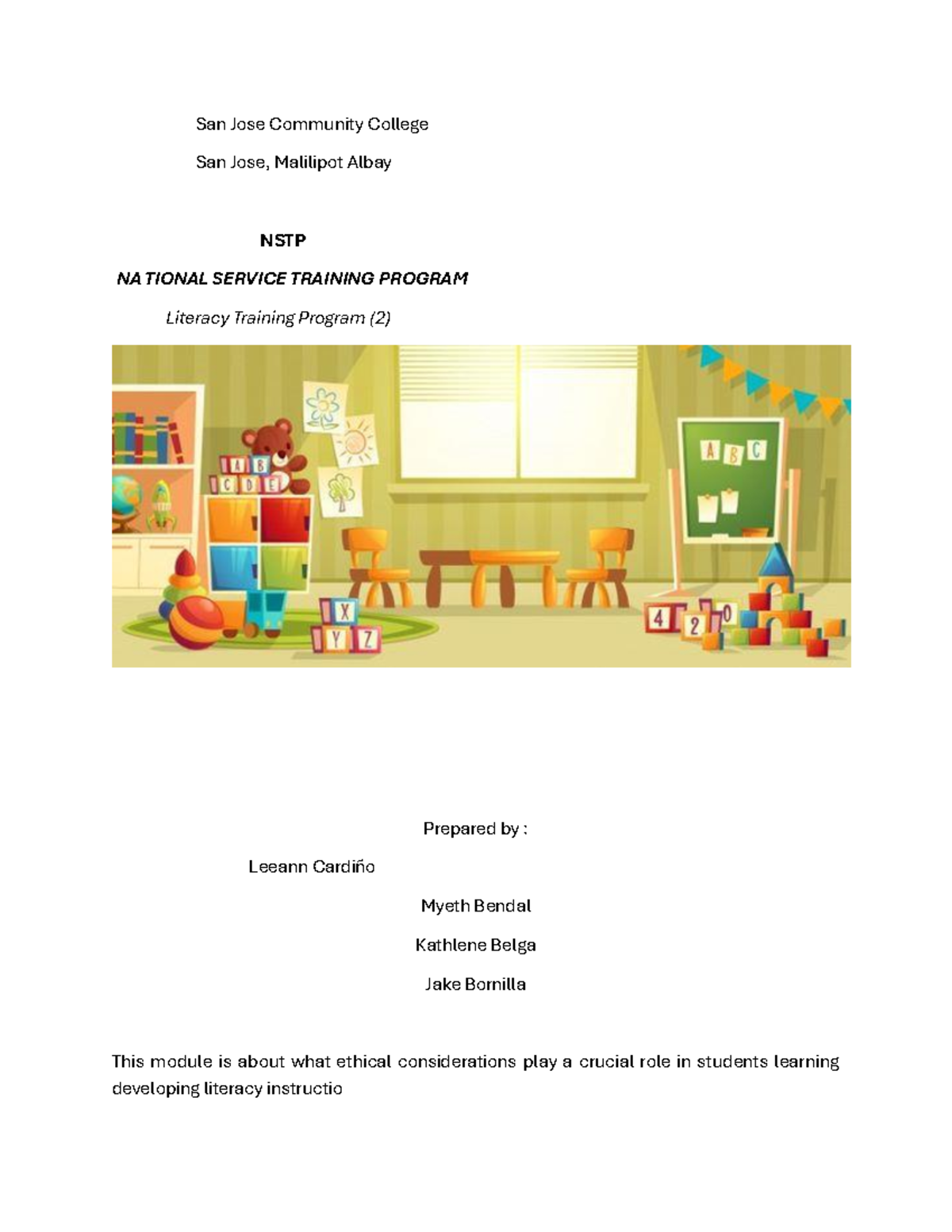 NSTP Ethical Considerations IN Literacy Instructions - San Jose ...