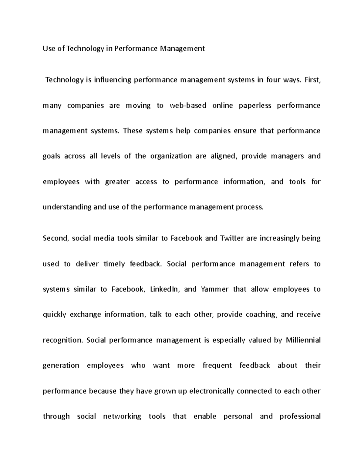 HRM 6- Use of Technology in Performance Management - Use of Technology ...