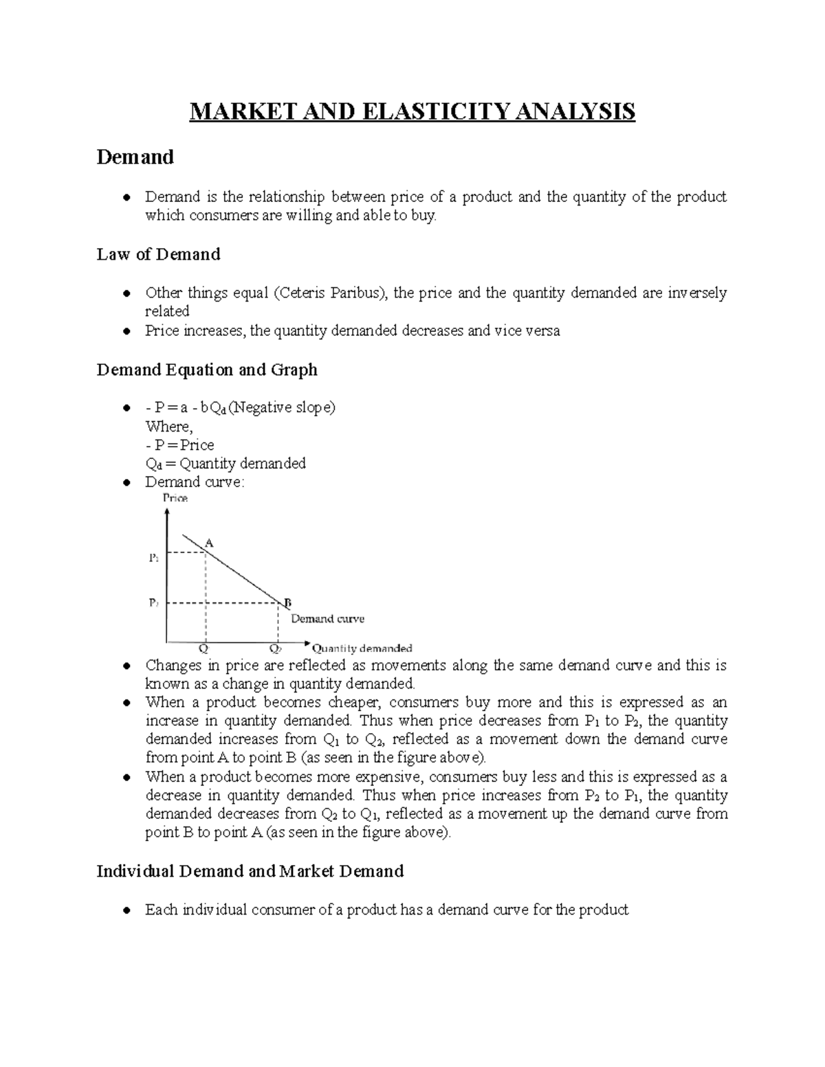 ECO202 Important EXAM Notes - MARKET AND ELASTICITY ANALYSIS Demand ...