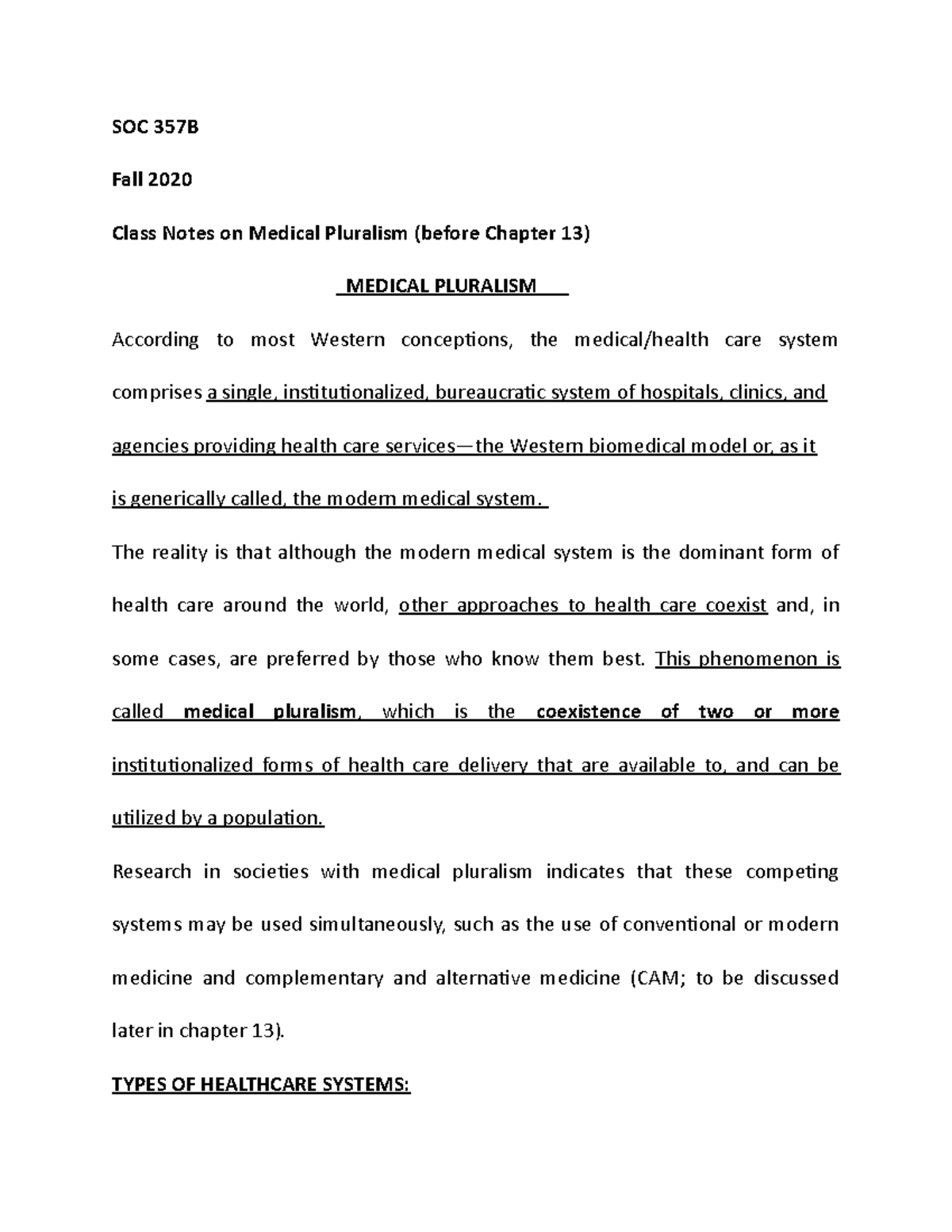 SOC 357 Medical Pluralism (Class Lecture) - SOC 357B Fall 2020 Class ...