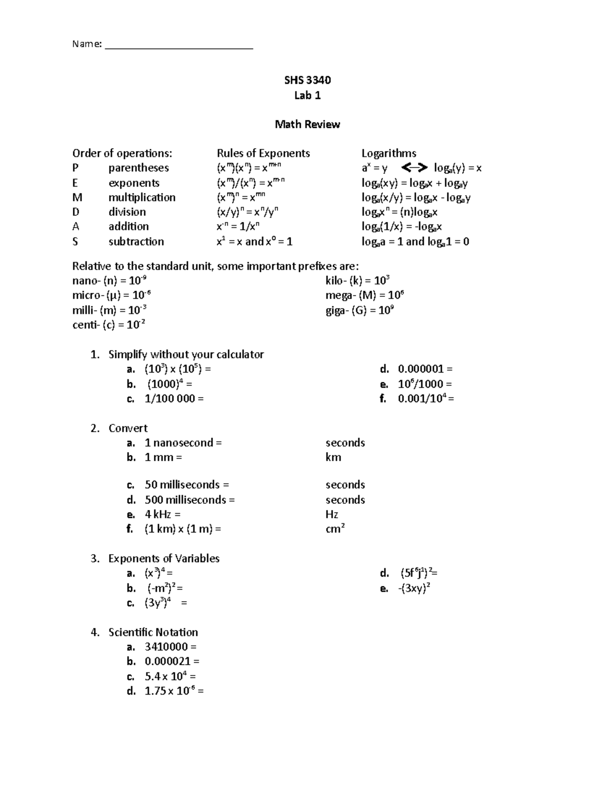 SHS 3340 Lab 1 - SHS 3340 Art/Sci of Sound Instructor: Dr. Feth Lab 1 ...