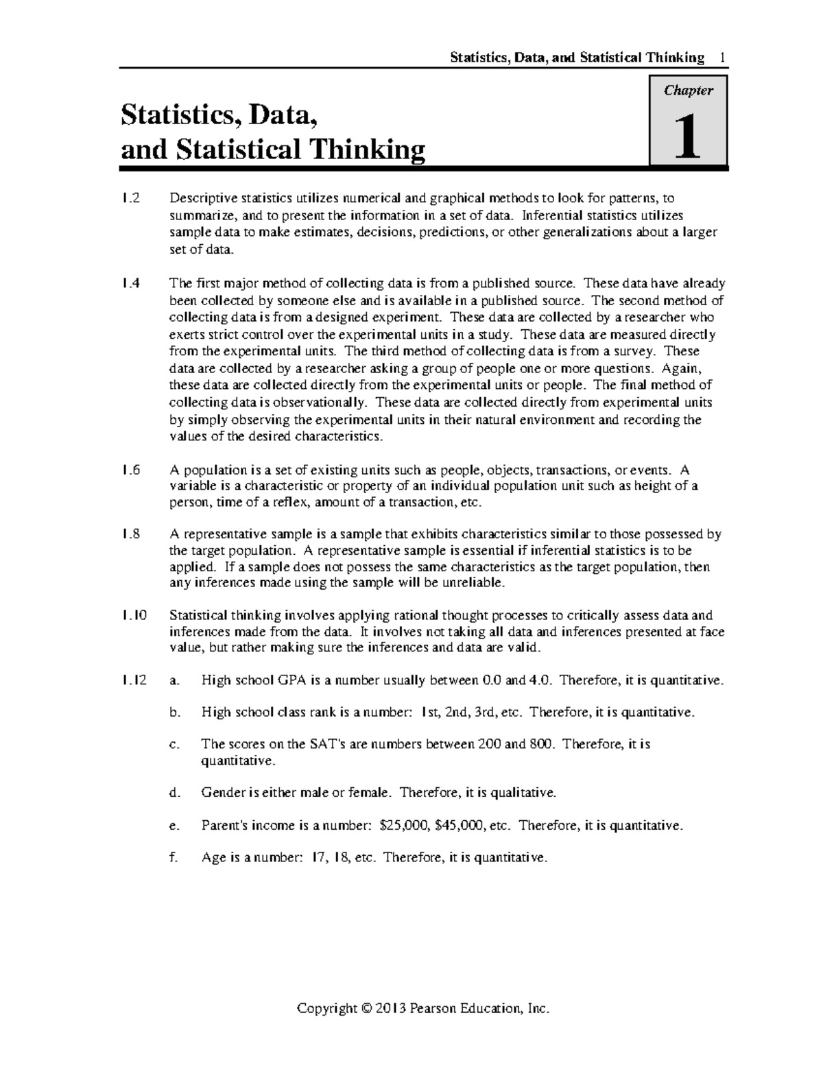 Principles of Statistics Review Material Ch01 ISM - Statistics, Data ...