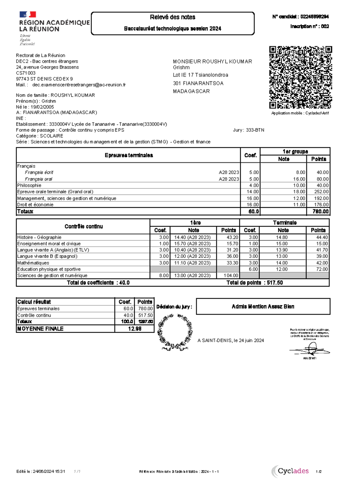 Relever de note baccalaurréat - Application mobile : CycladesVerif ...