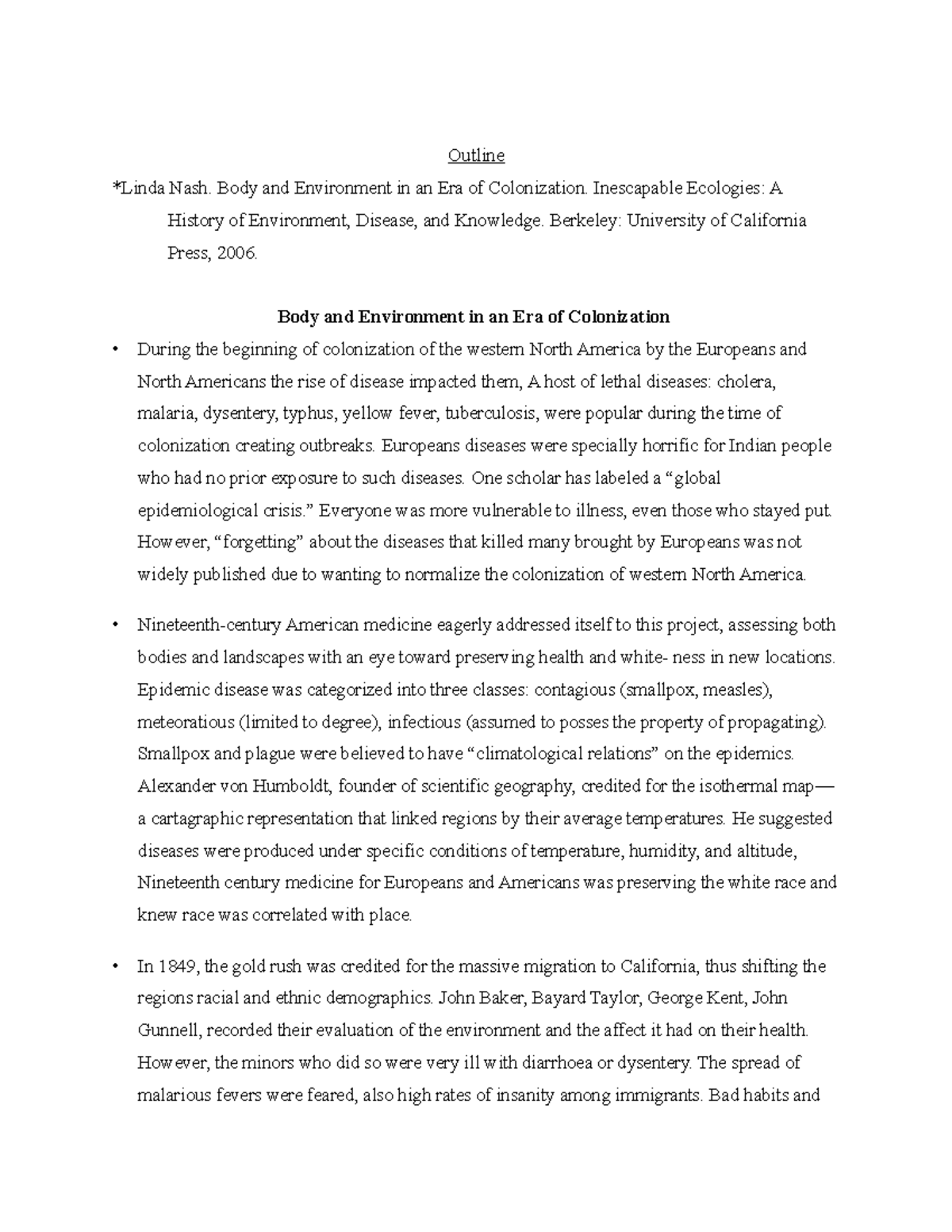 Classmate presentation outline - Outline *Linda Nash. Body and ...