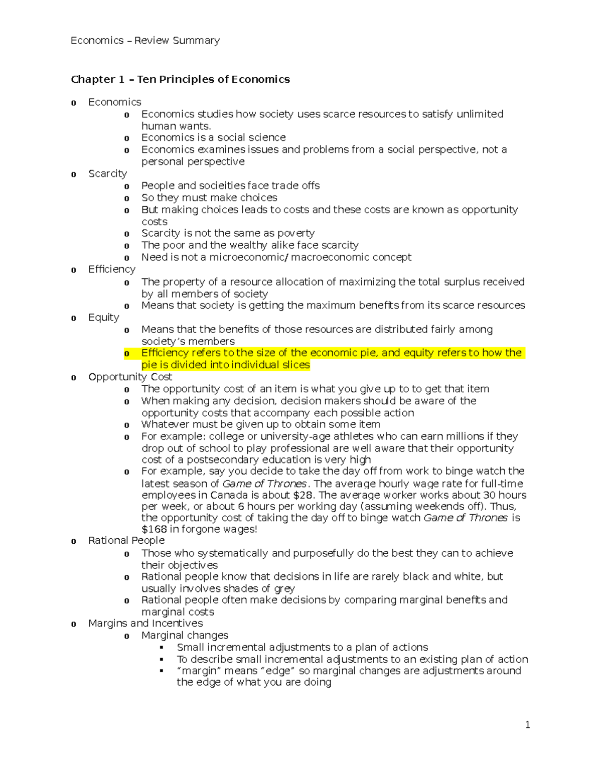 Econ exam study notes-1 - Chapter 1 – Ten Principles of Economics o ...