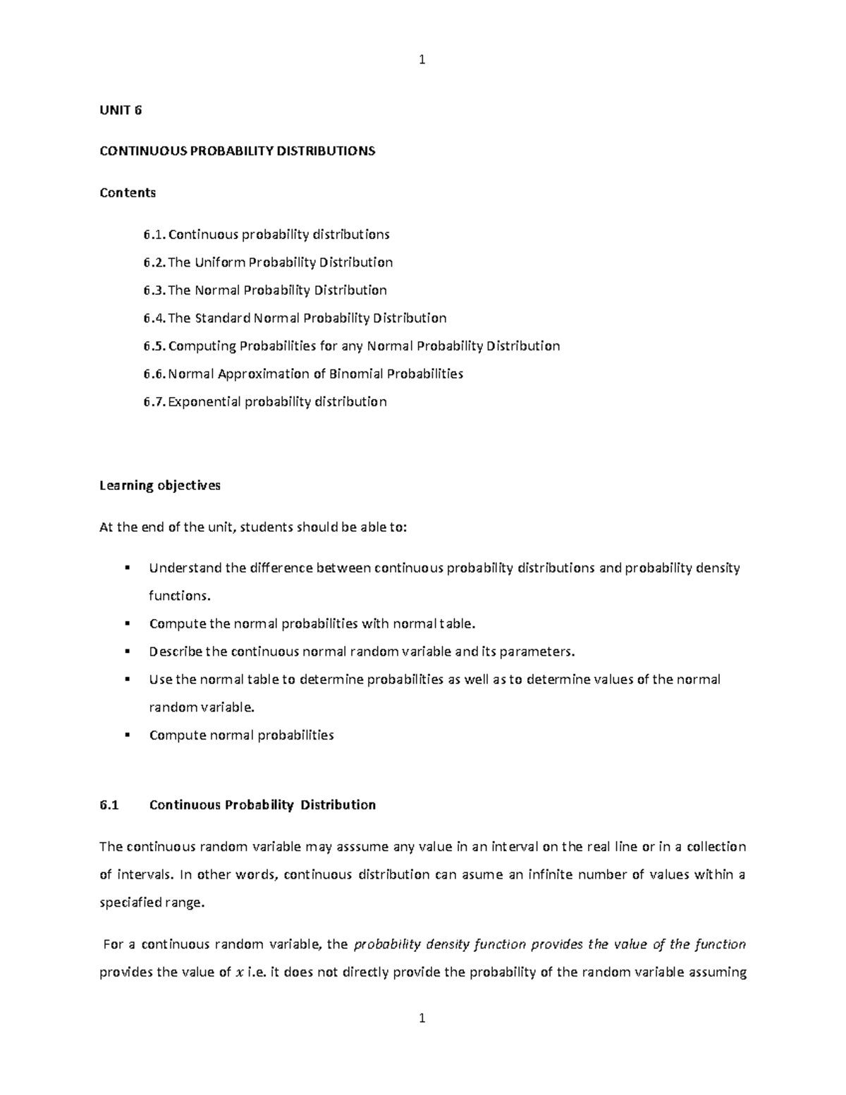 ABA3691 Distance Students Bus Stats Unit 6 - UNIT 6 CONTINUOUS ...