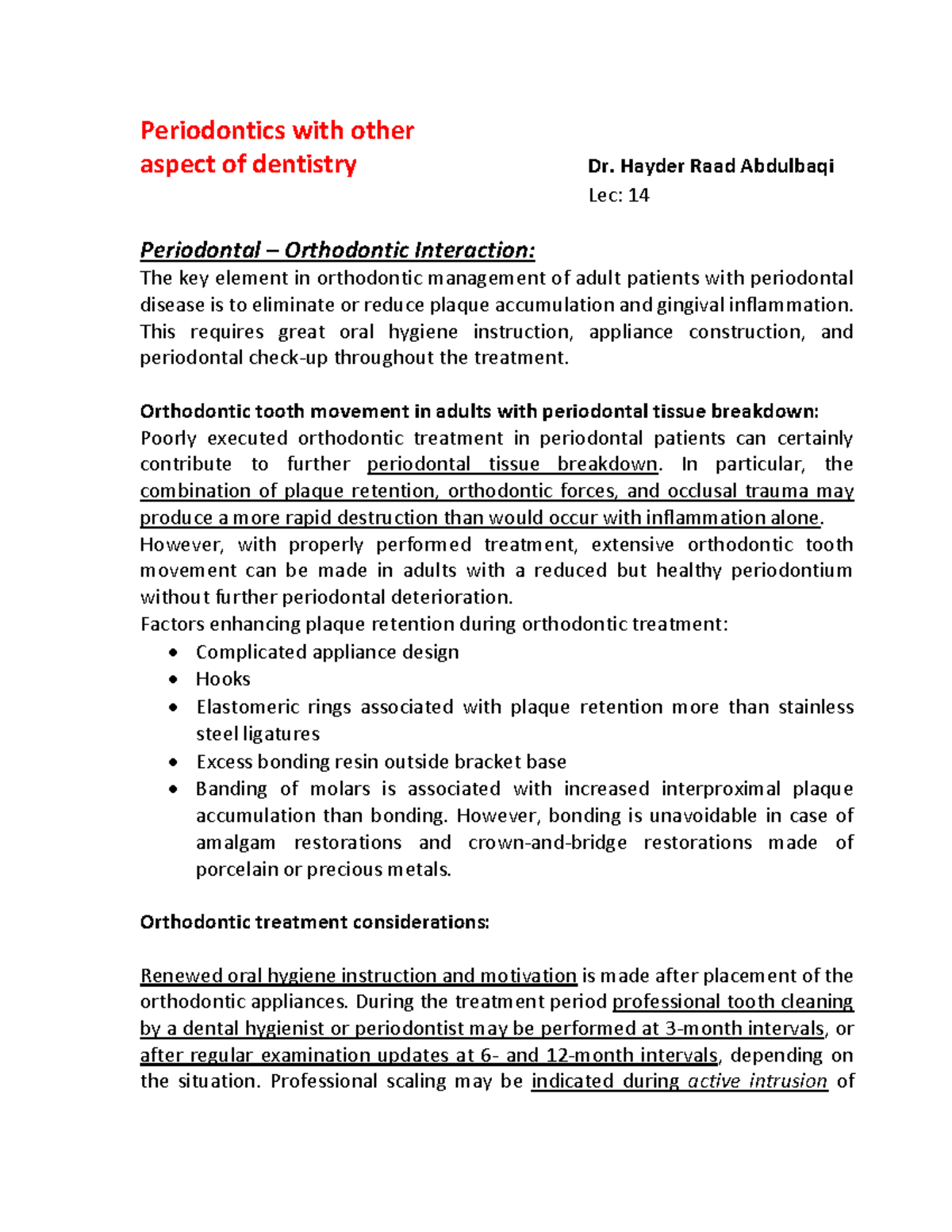 Lec 14 Perio and other aspect - Periodontics with other aspect of ...