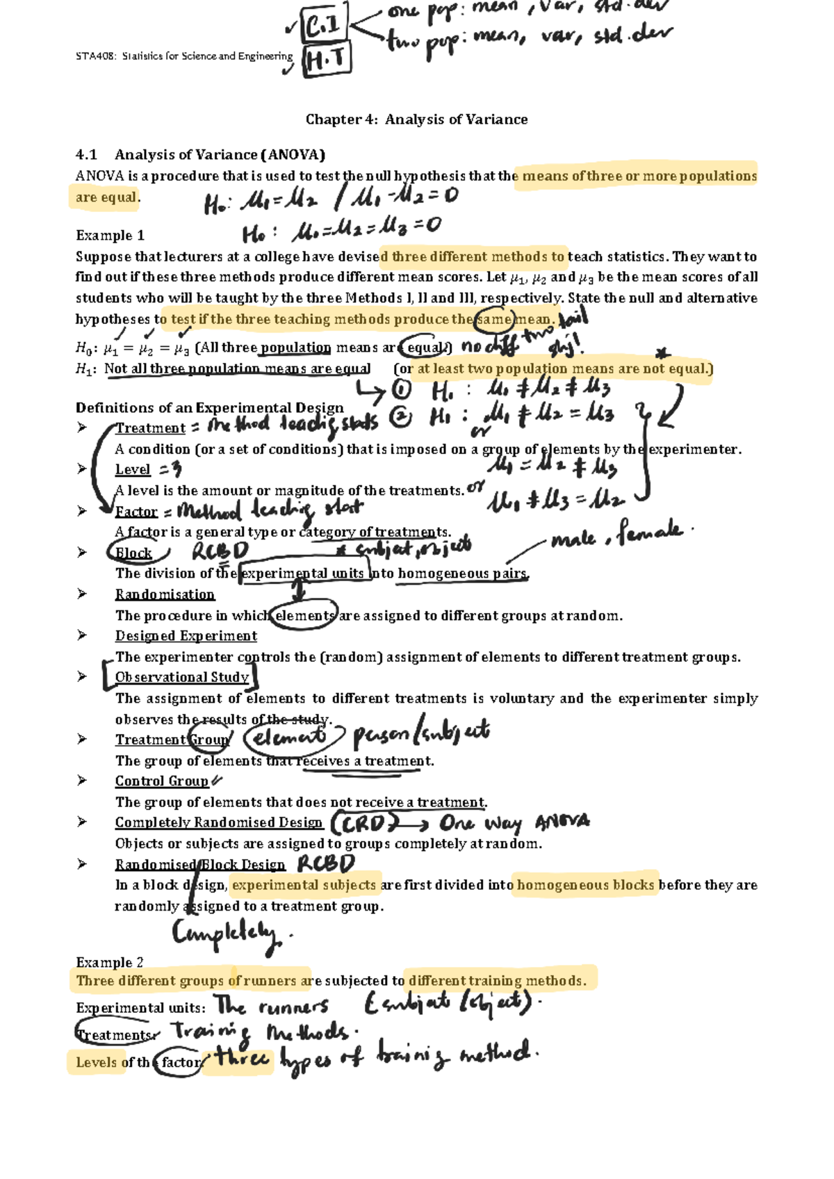 Chapter 4 - Anova CRD Jumaat 15dec23 - STA408: Statistics for Science and Engineering Chapter 4 ...