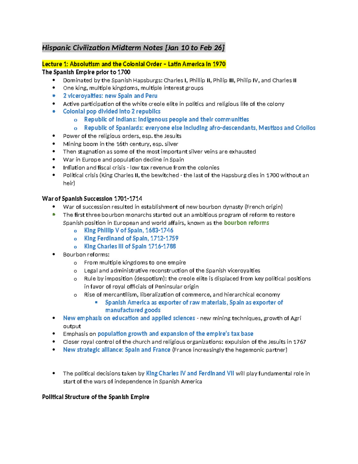 Hispanic Civilization Midterm Notes - the Jesuits Mining boom in the ...