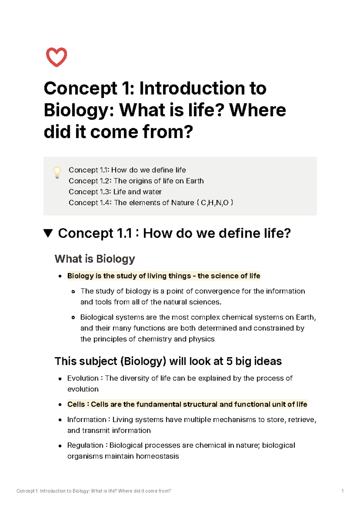 Concept 1 Introduction to Biology What is life lecture note - Concept 1 ...