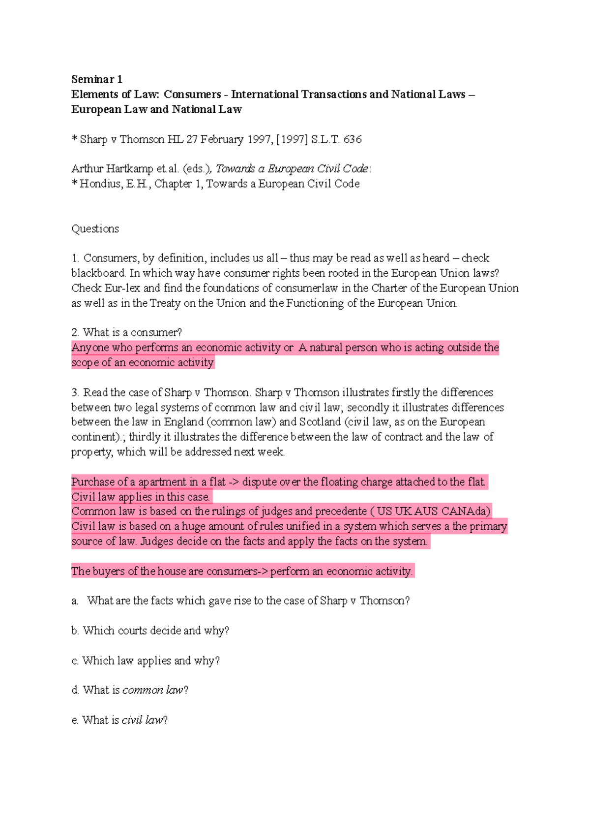 Consumer law and regulations exam material mid term - Seminar 1 ...