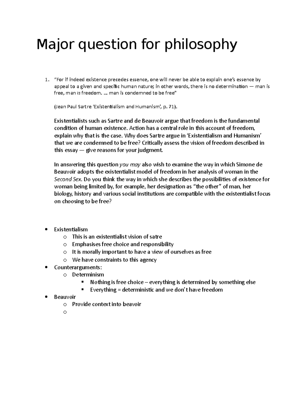 Major question for philosophy - Class discussion - Major question for ...