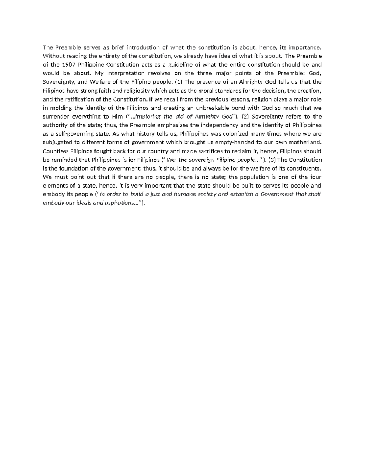 The Preamble and its Purpose - The Preamble serves as brief ...