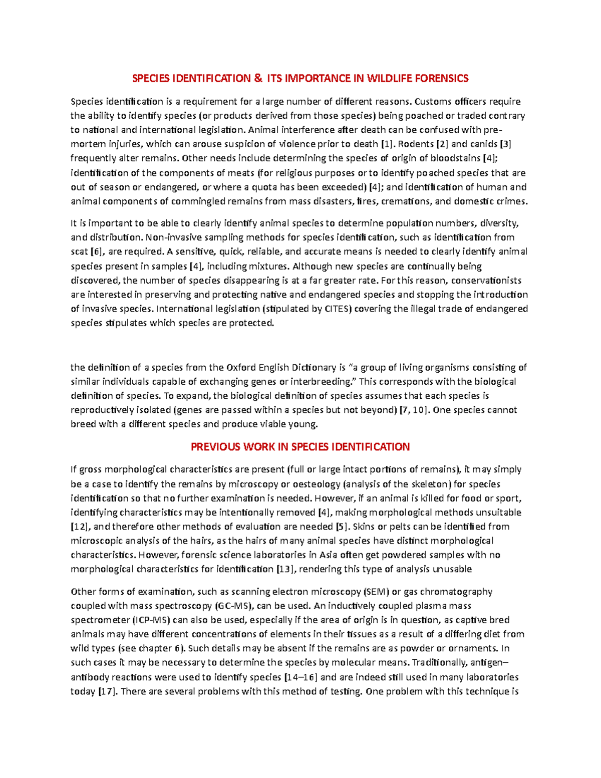 Species Identification notes - SPECIES IDENTIFICATION & ITS IMPORTANCE ...