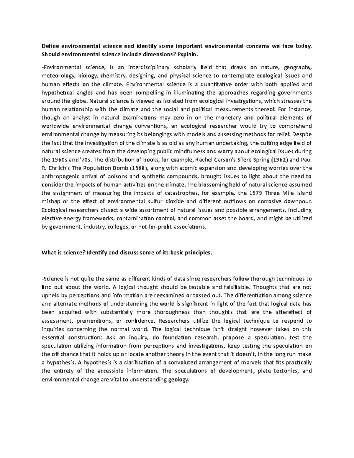 Environmental Science- Assignment - Define environmental science and ...