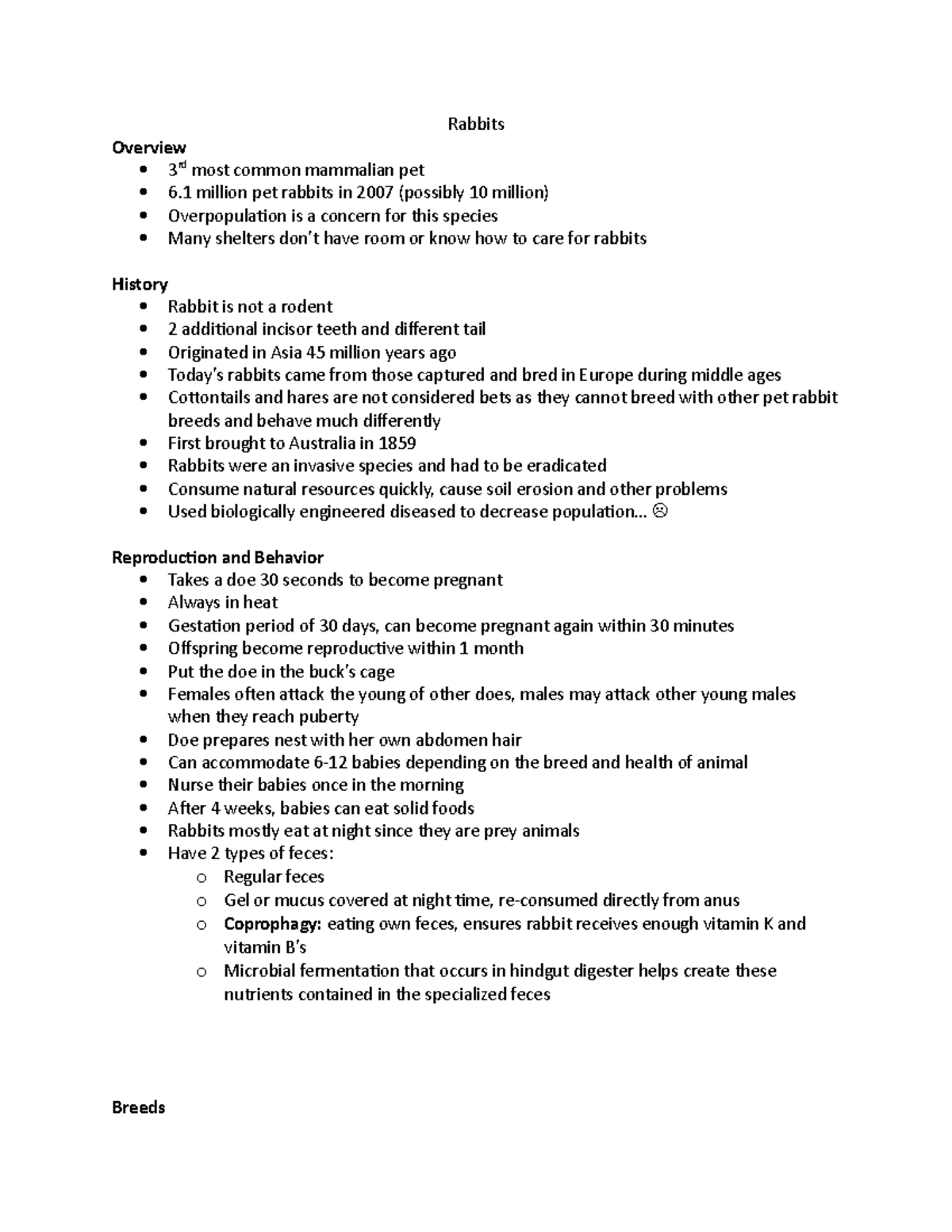 Rabbit Breeds Lecture Notes - Rabbits Overview 3 rd most common ...