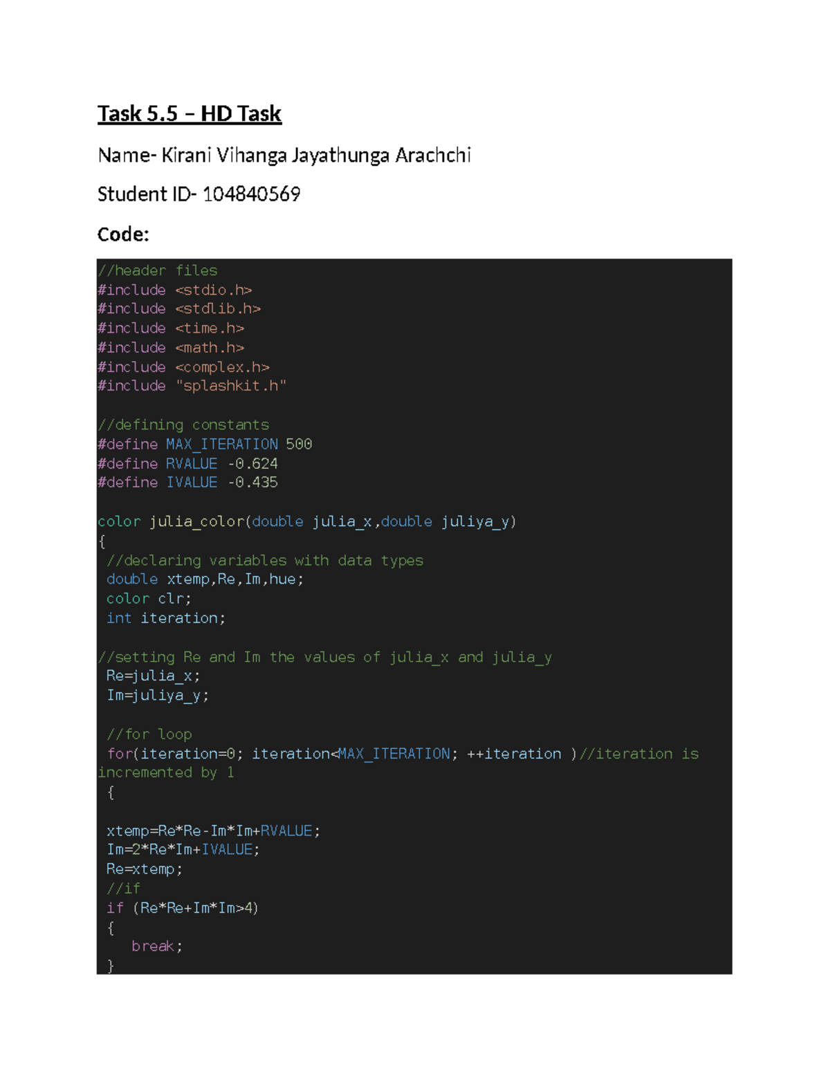 Fundamentals of Programming HD_Task5 - Task 5 – HD Task Name- Kirani Vihanga Jayathunga Arachchi ...