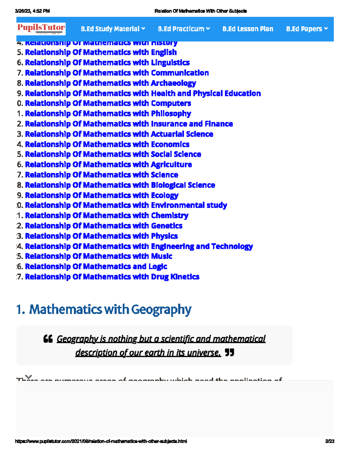 Maths and other subject 2 - MSc.Mathematics - Studocu