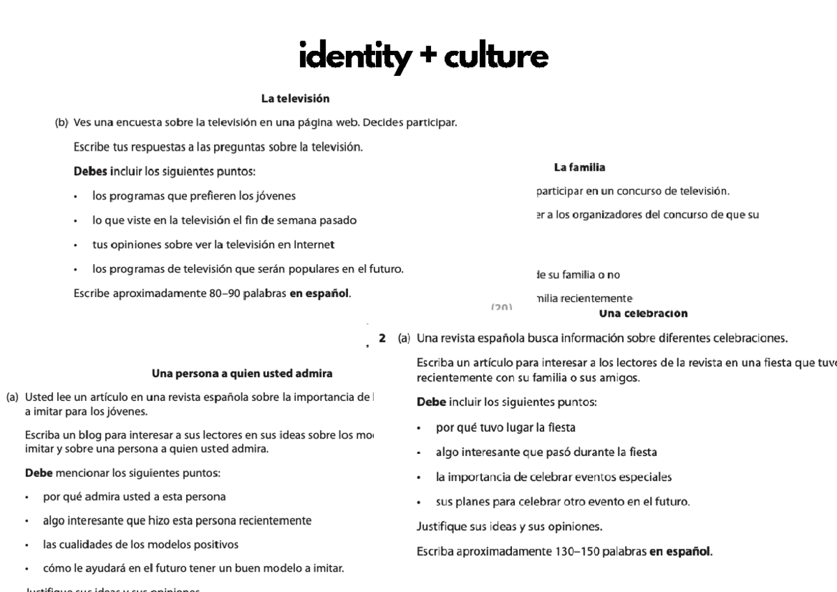 Organised Spanish speaking questions - identity + culture local area ...