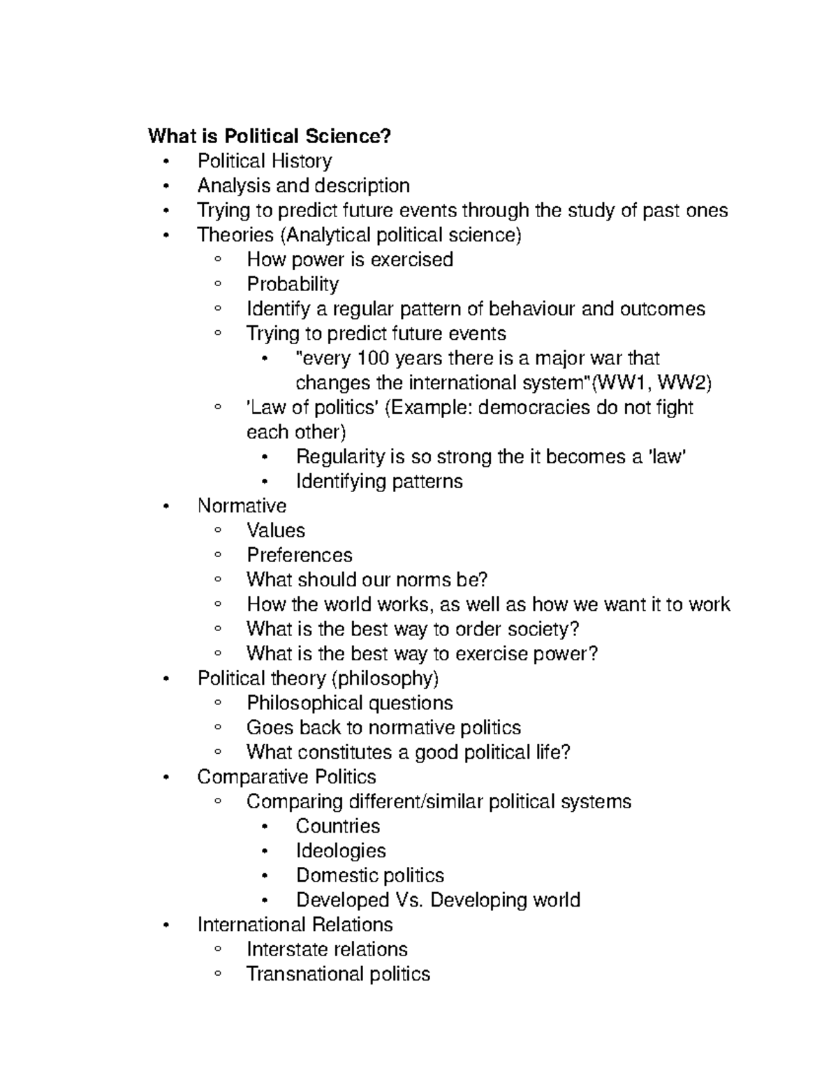 POLS 1001 Review - What is Political Science? - Political History ...