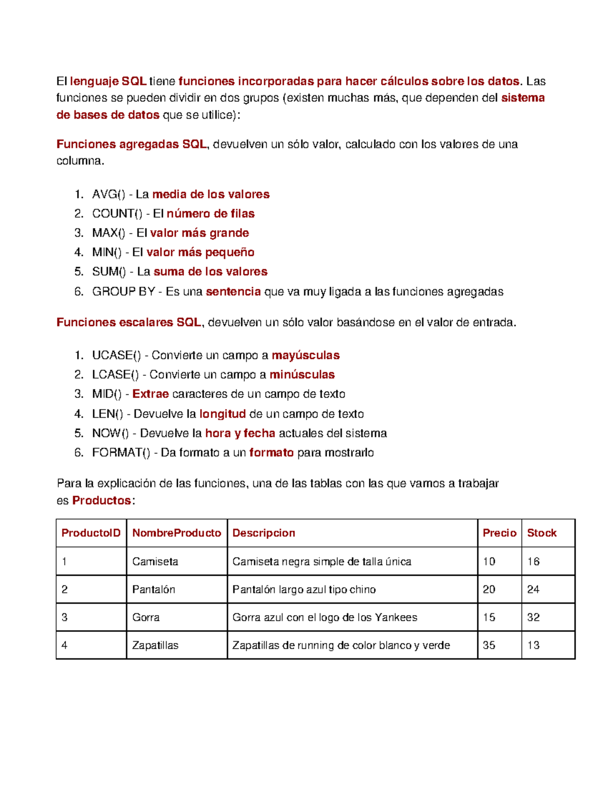 SQL Funciones - dfg - El funciones se pueden dividir en dos grupos ...