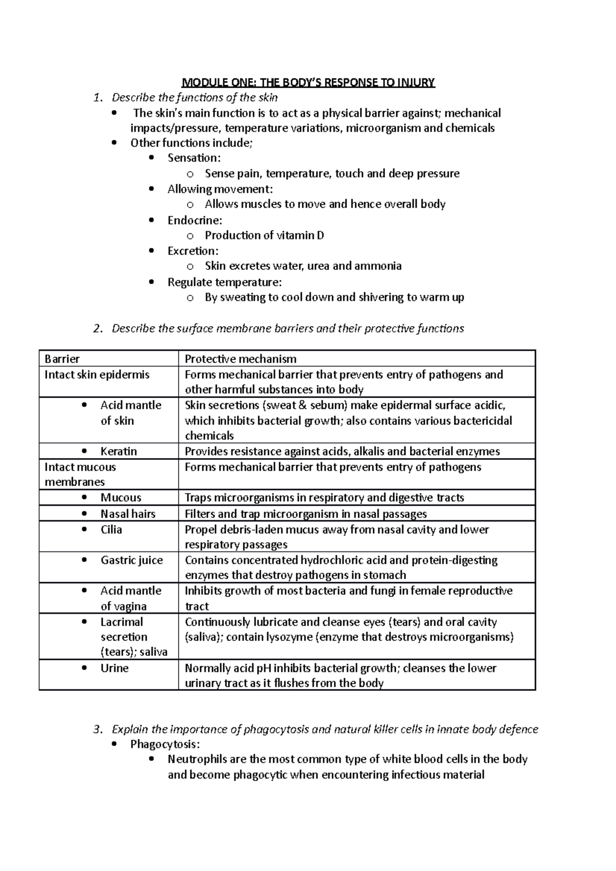 Bioscience Two notes ( all weeks) - detailed - MODULE ONE: THE BODY’S ...