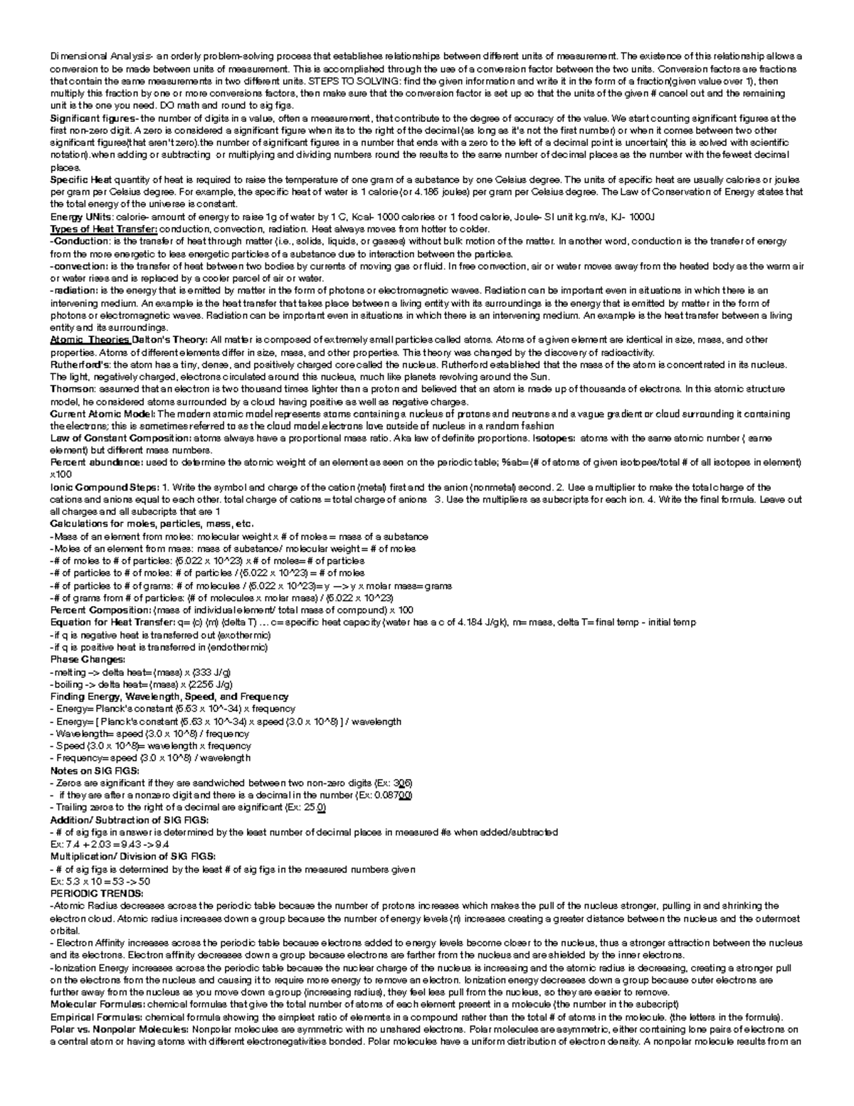 Chem final cheat sheet - Dimensional Analysis- an orderly problem ...