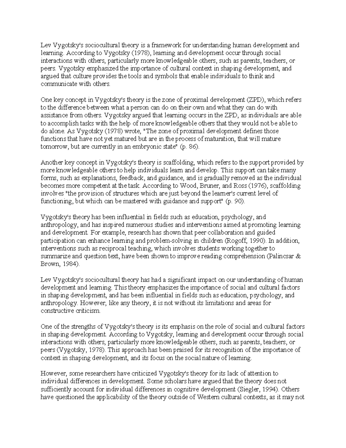 Lev Vygotsky - note - Lev Vygotsky's sociocultural theory is a ...