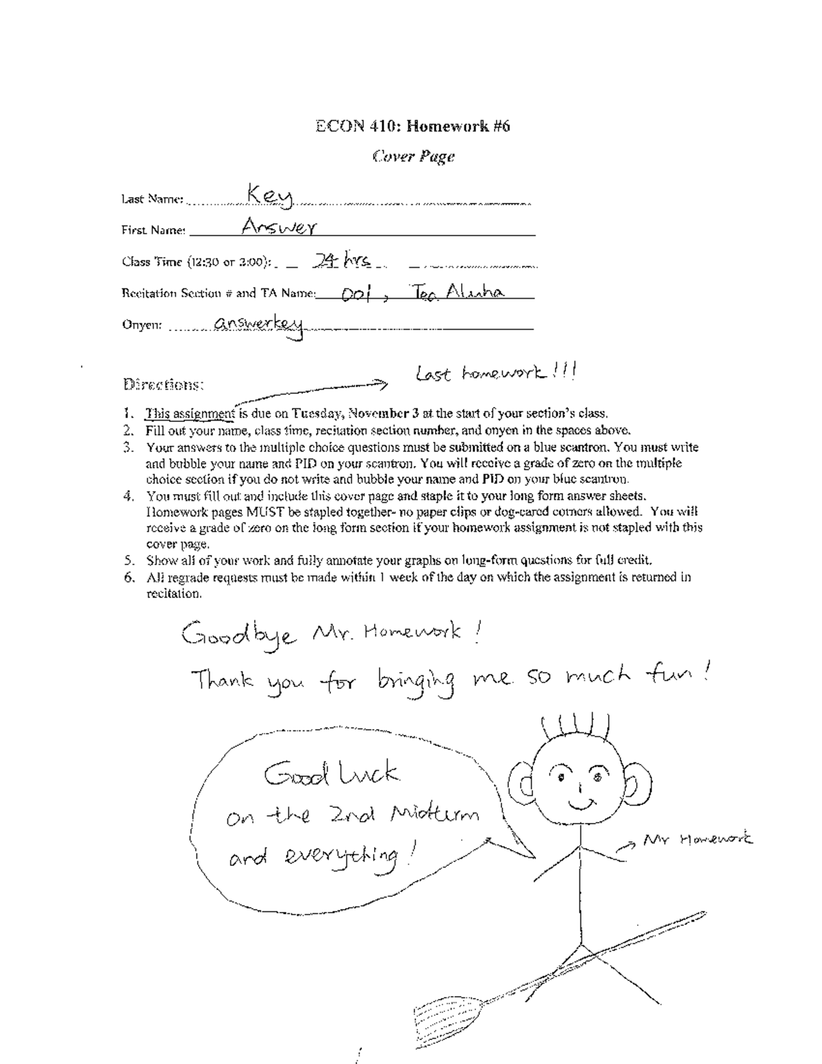 Homework 6 Answer Key ECGN lli Homework 6 lover Page Last Name