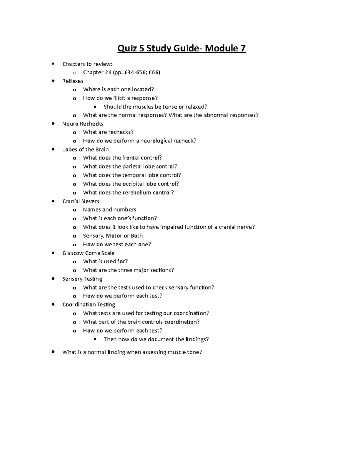 Quiz 5 Study Guide- Module 7 - Quiz 5 Study Guide- Module 7 Chapters to ...