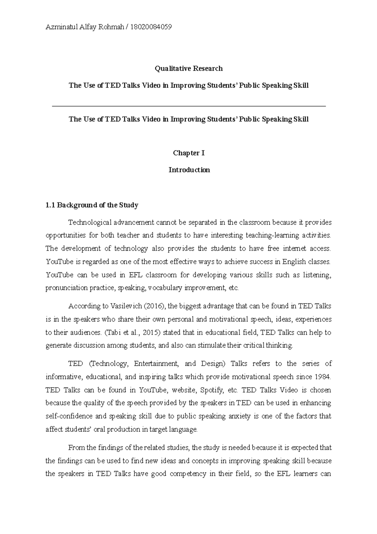 Qualitative Research The Use of TED Talks Video in Improving Students ...