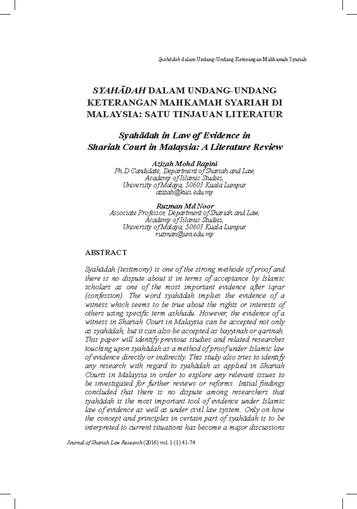 10320 - tulisan ringkas - Syahadah dalam Undang-Undang Keterangan ...