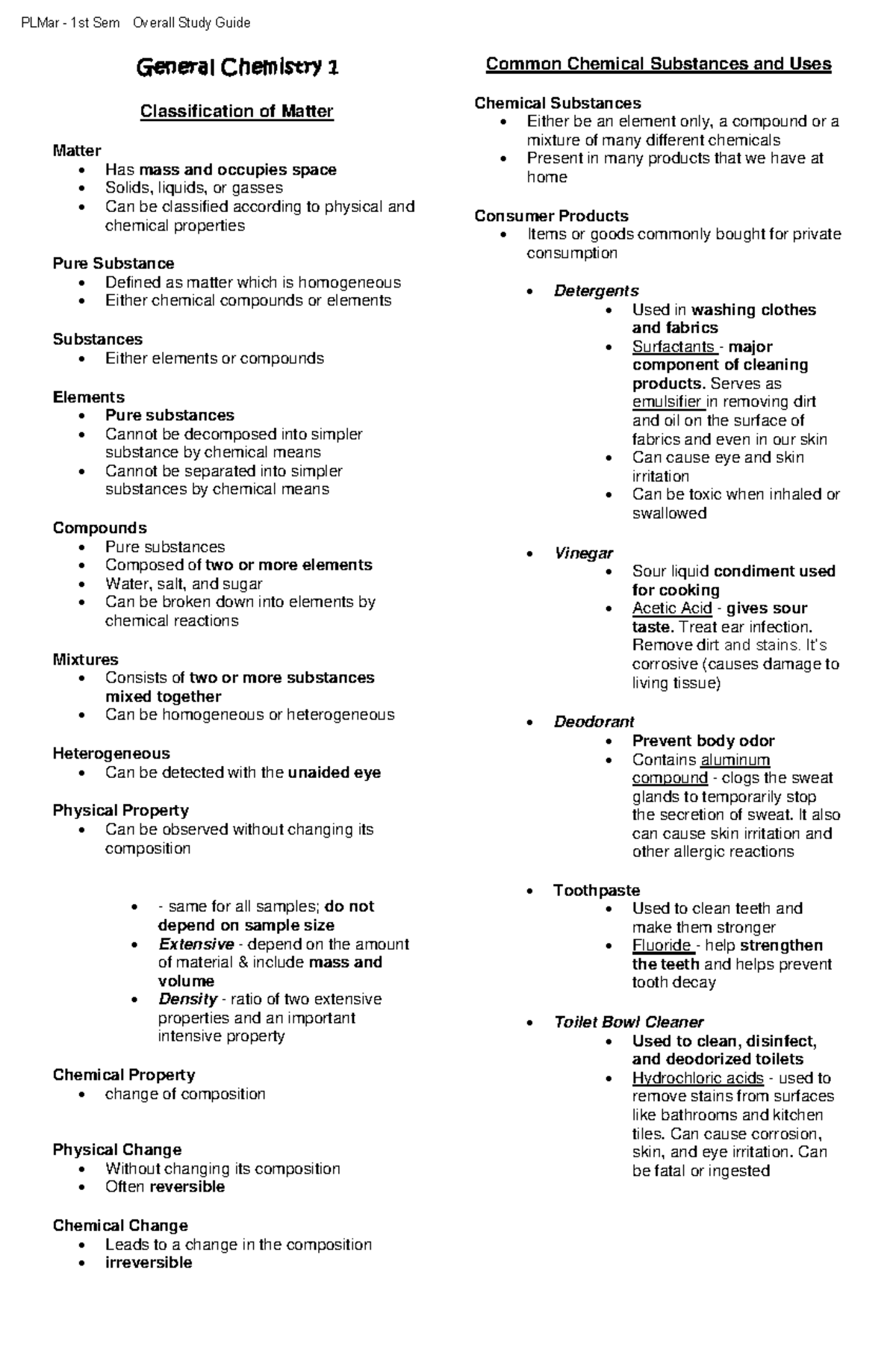 Plmar General Chemistry 1st Sem Midterms Overall Study Guide - Abygael ...