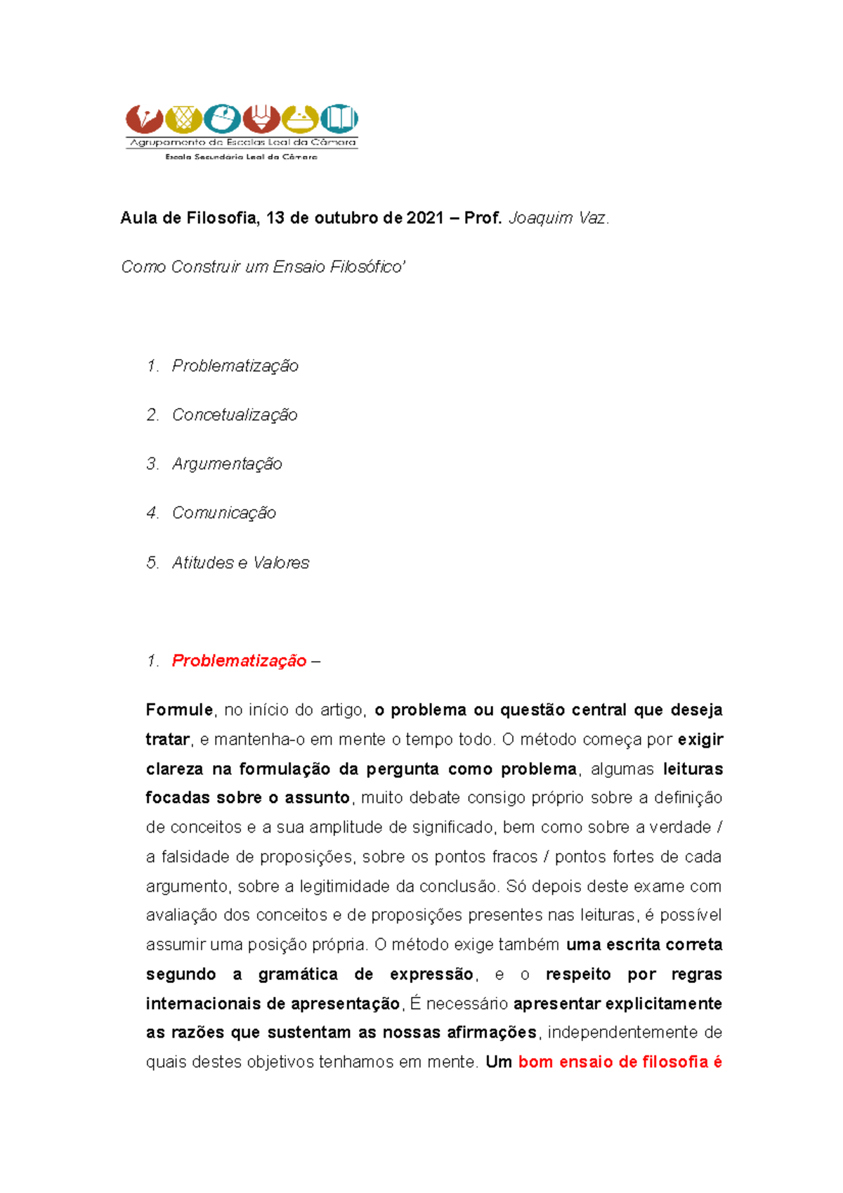 Ensaio Filosófico - Aula de Filosofia, 13 de outubro de 2021 – Prof ...