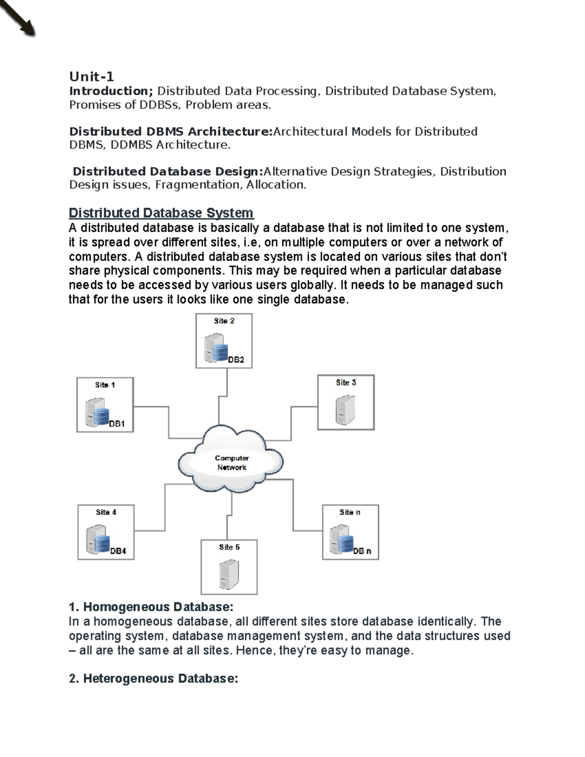 DDB Five units - Unit- ####### Introduction; Distributed Data Processing, Distributed Database ...